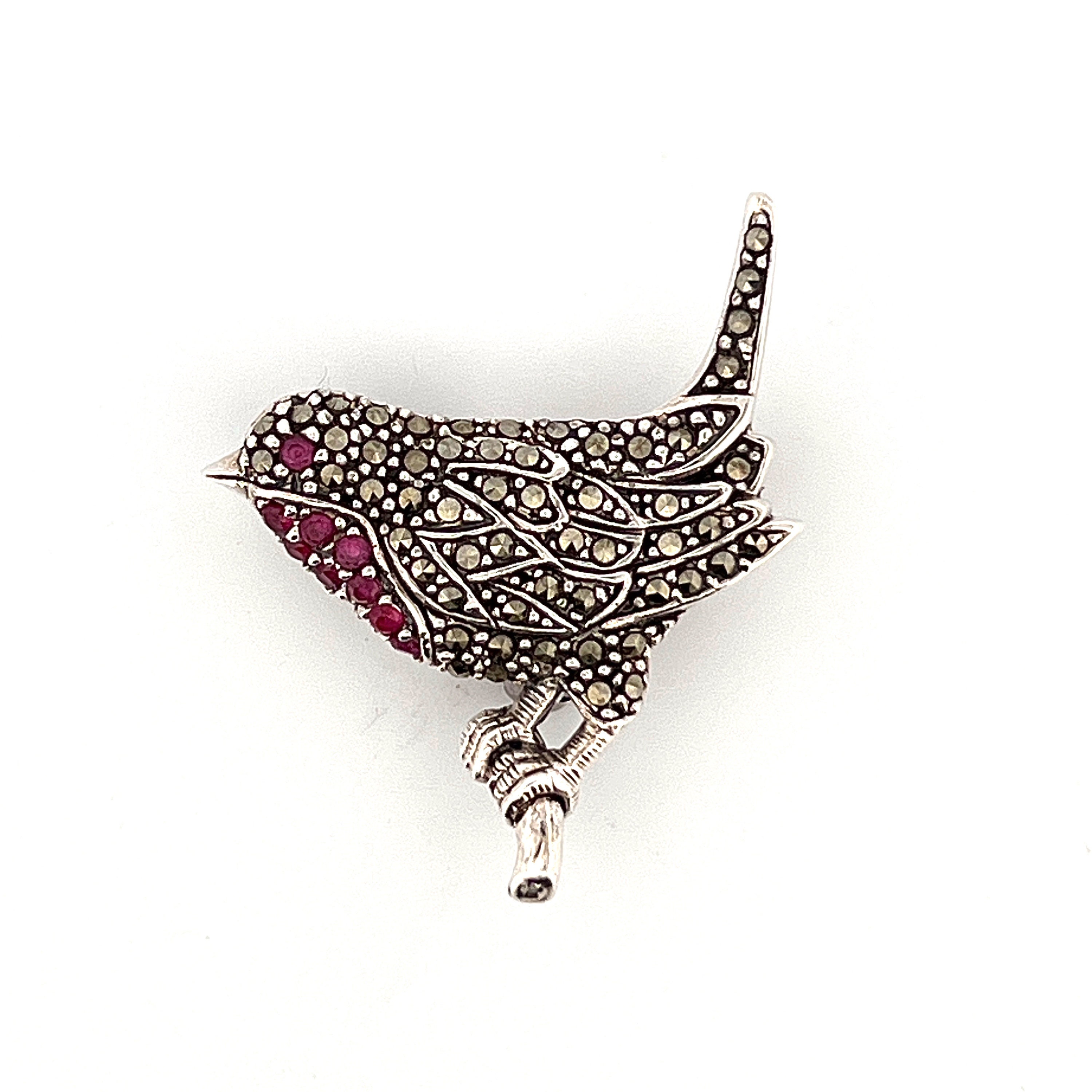 Red Robin Ruby & Marcasite Brooch - Etsy
