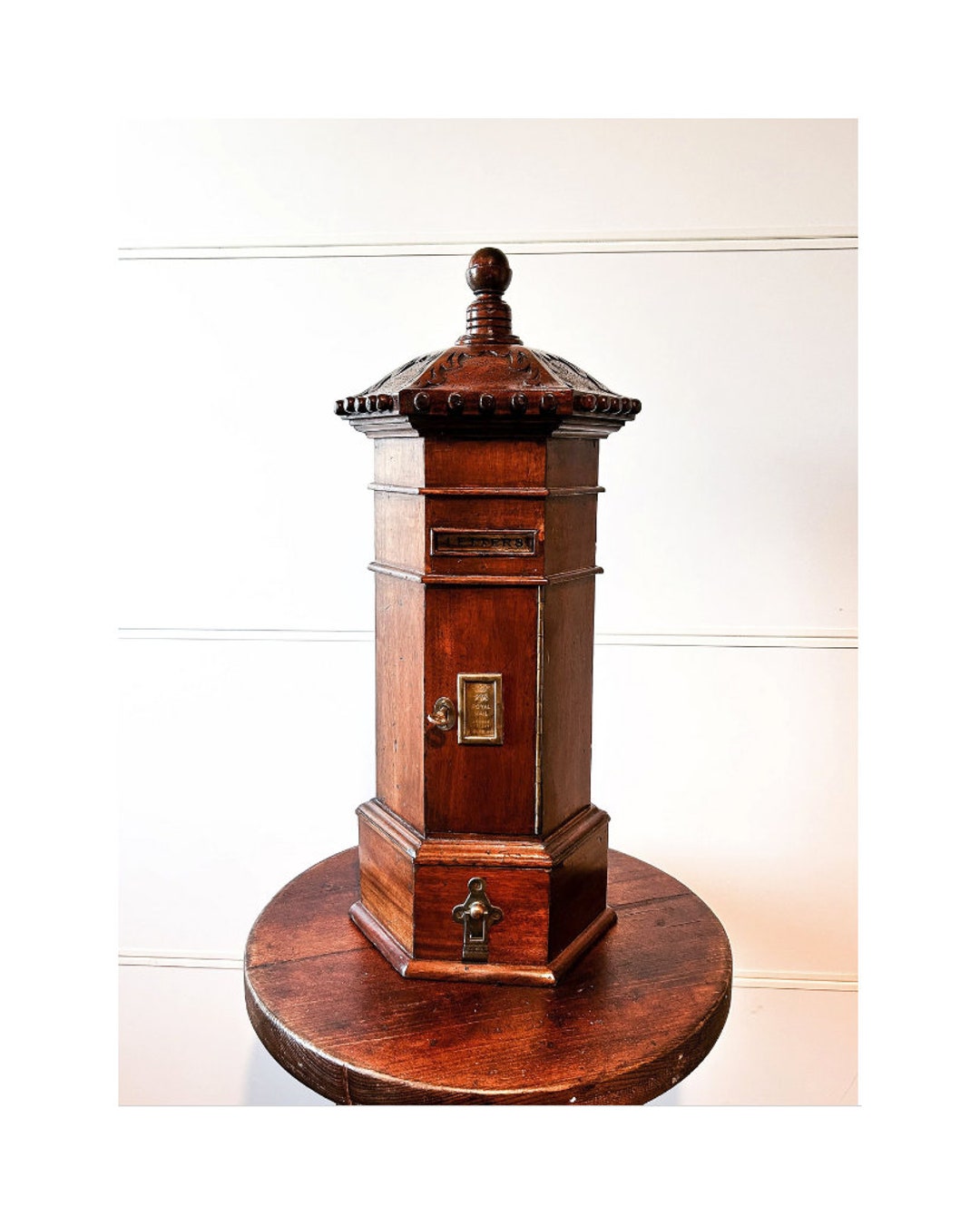 Mahogany Wood Post Box, Hexagonal Panelling, English Wooden Postbox ...