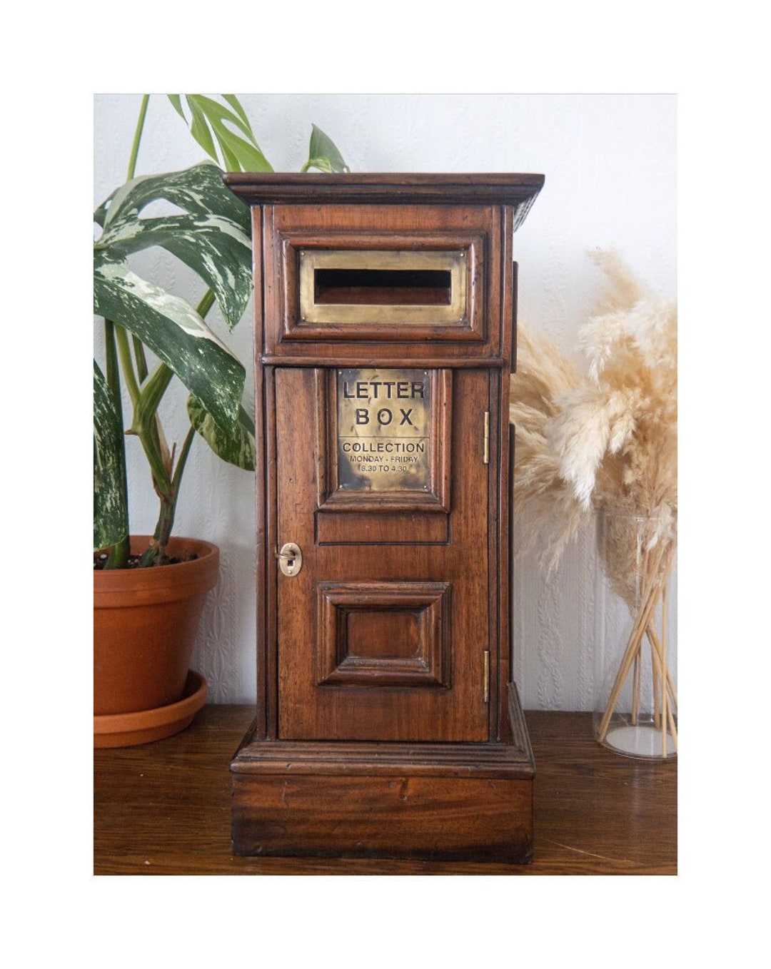 Mahogany Wood Post Box, Georgian Style Square Panelling, English Wooden Postbox, Royal Mail ...