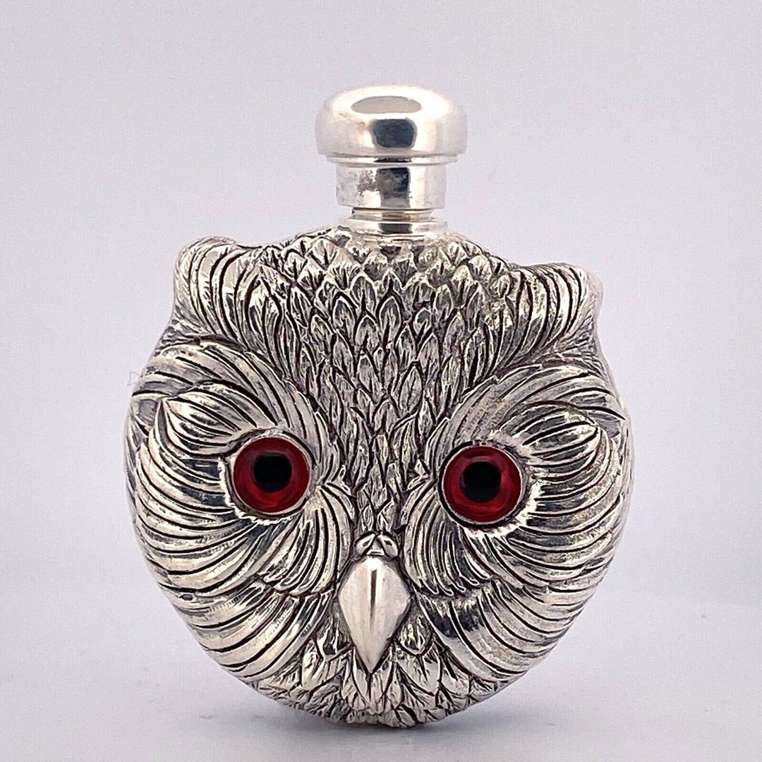 Silver Owl Perfume Bottle With Red Glass Eyes Novelty Bird - Etsy
