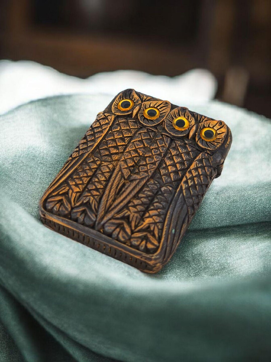 Brass Owl Vesta Case With Glass Eyes – Match Safe & Striker, Novelty ...