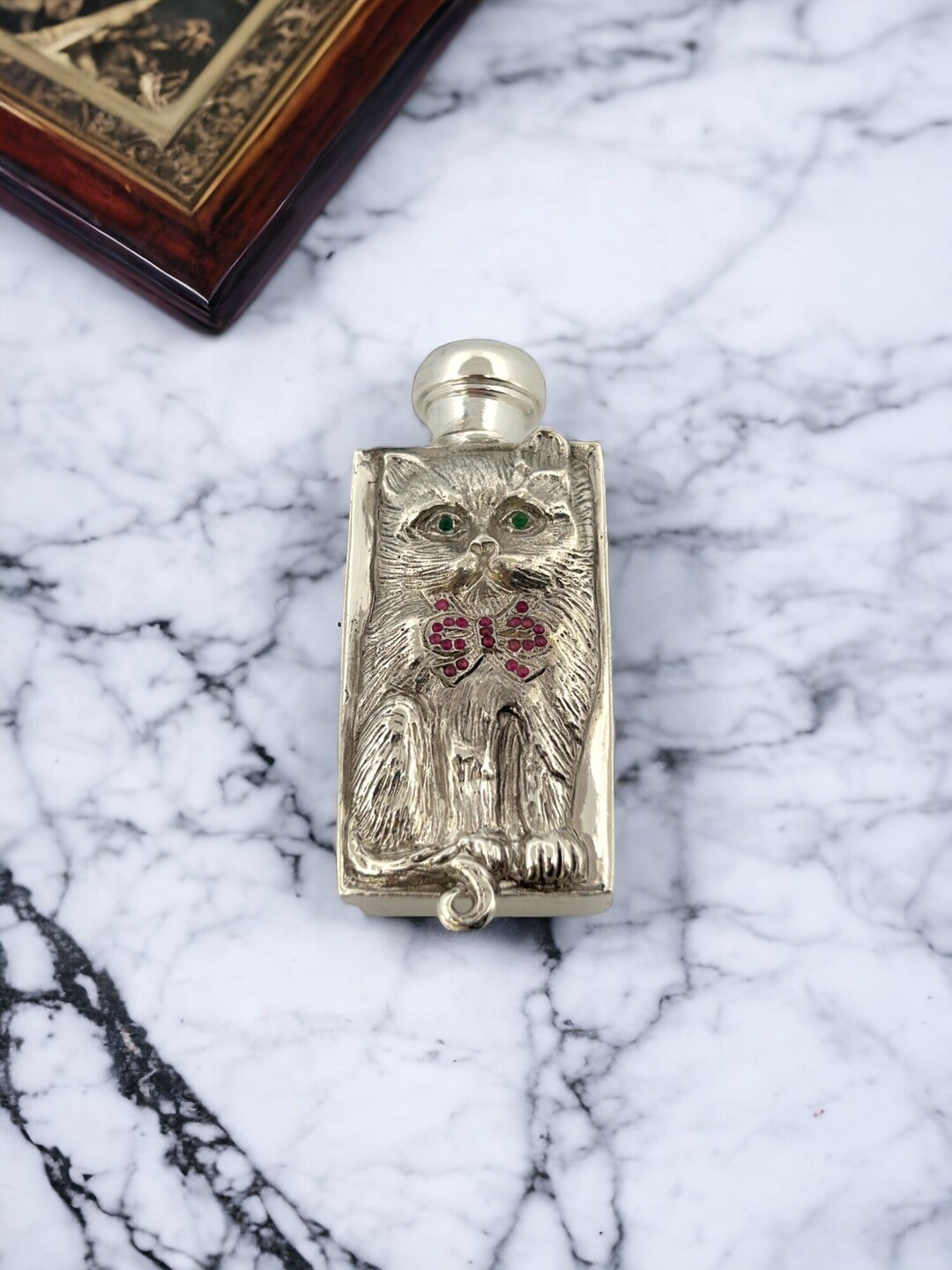 Silver Cat Face Perfume Bottle With Emerald and Rubies - Etsy
