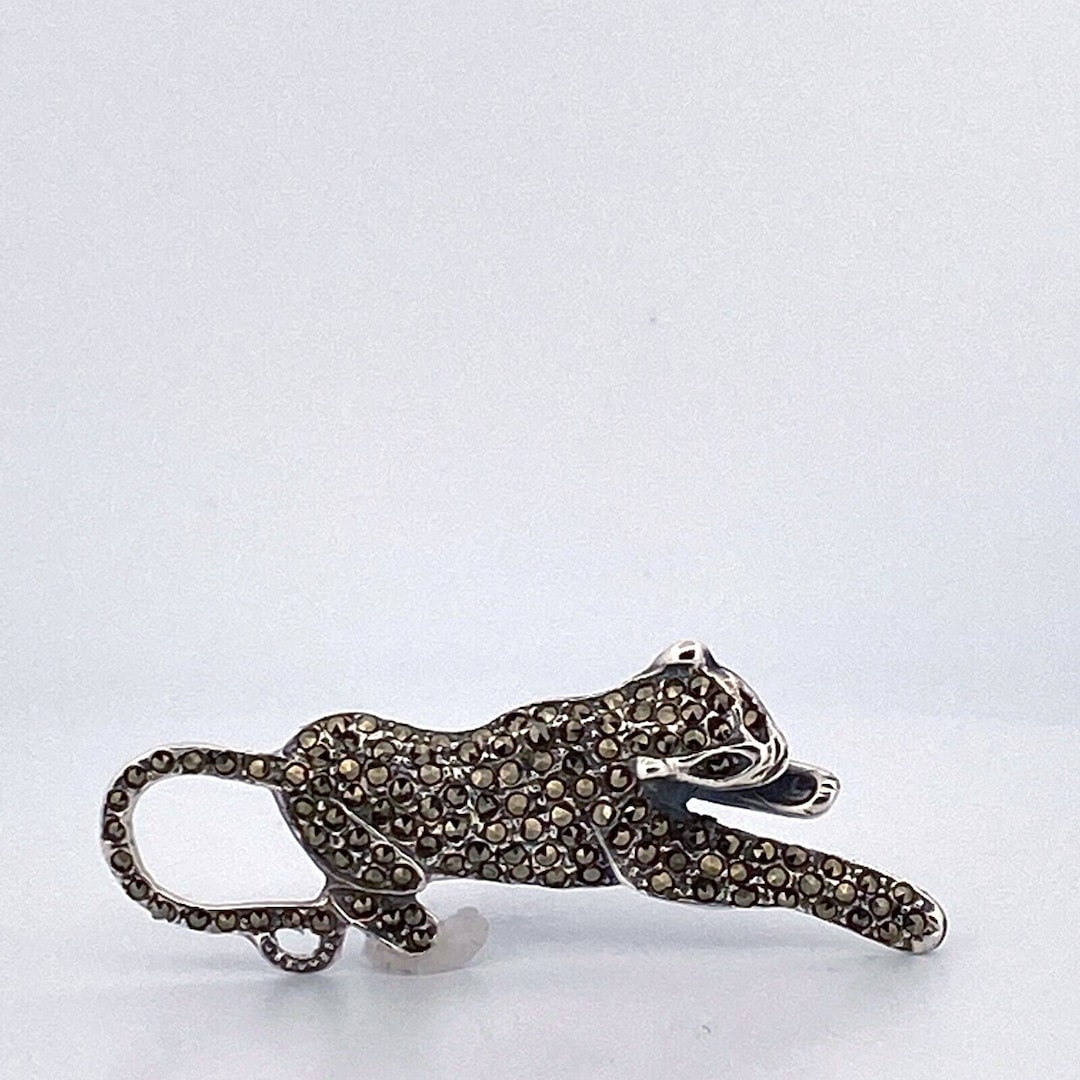 Silver and Marcasite Black Panther Brooch, Big Cat Pin - Etsy