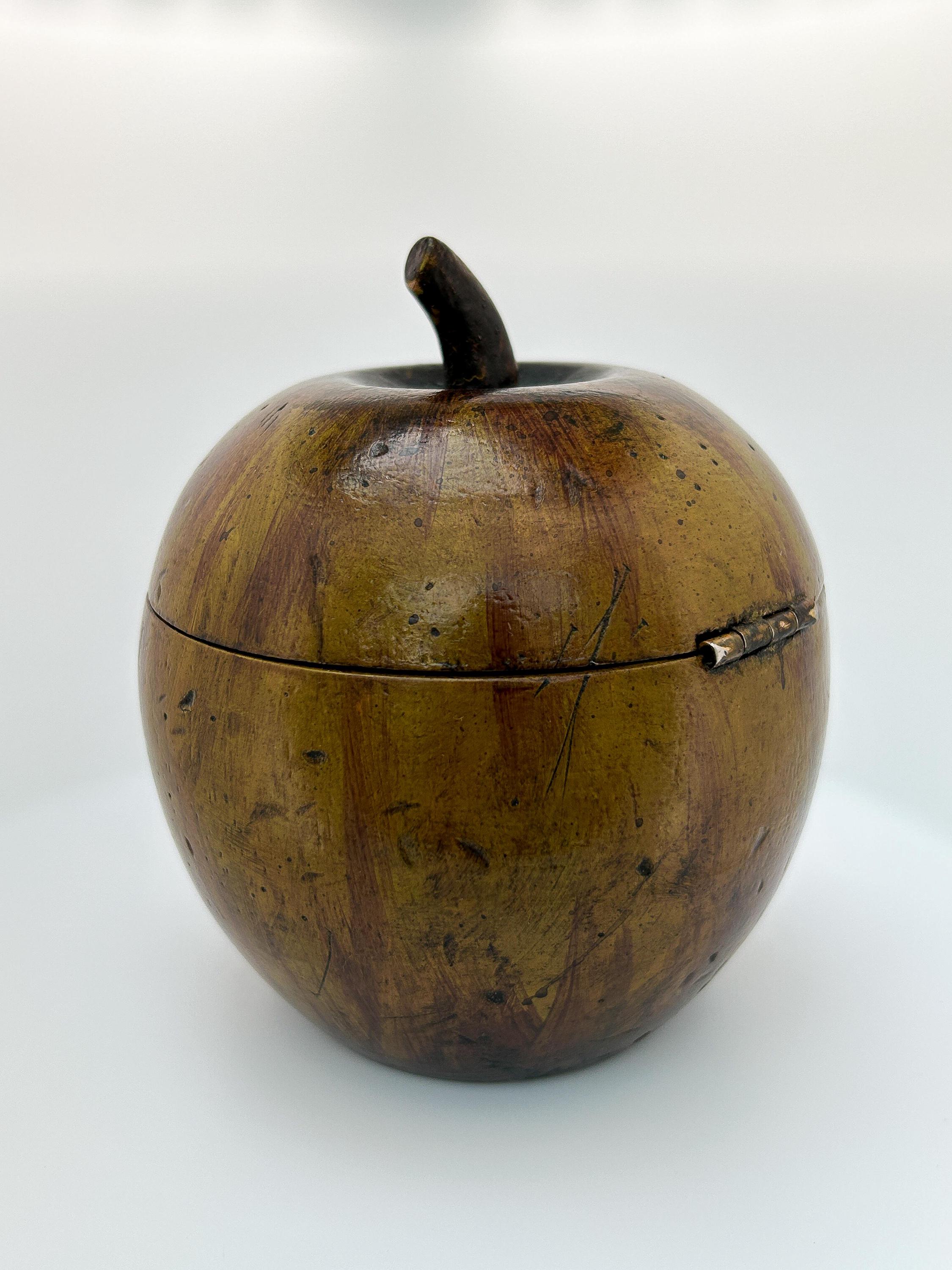 Wooden Painted Apple Shaped Tea Caddy, Fruit Wood Storage Green Box ...