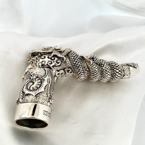 Silver Cane Handle Top in the Shape of a Dragon Design, Double Faced ...