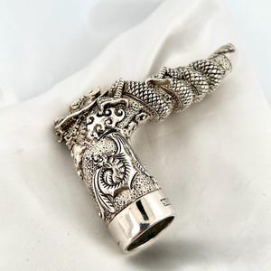 Silver Cane Handle Top in the Shape of a Dragon Design, Double Faced ...