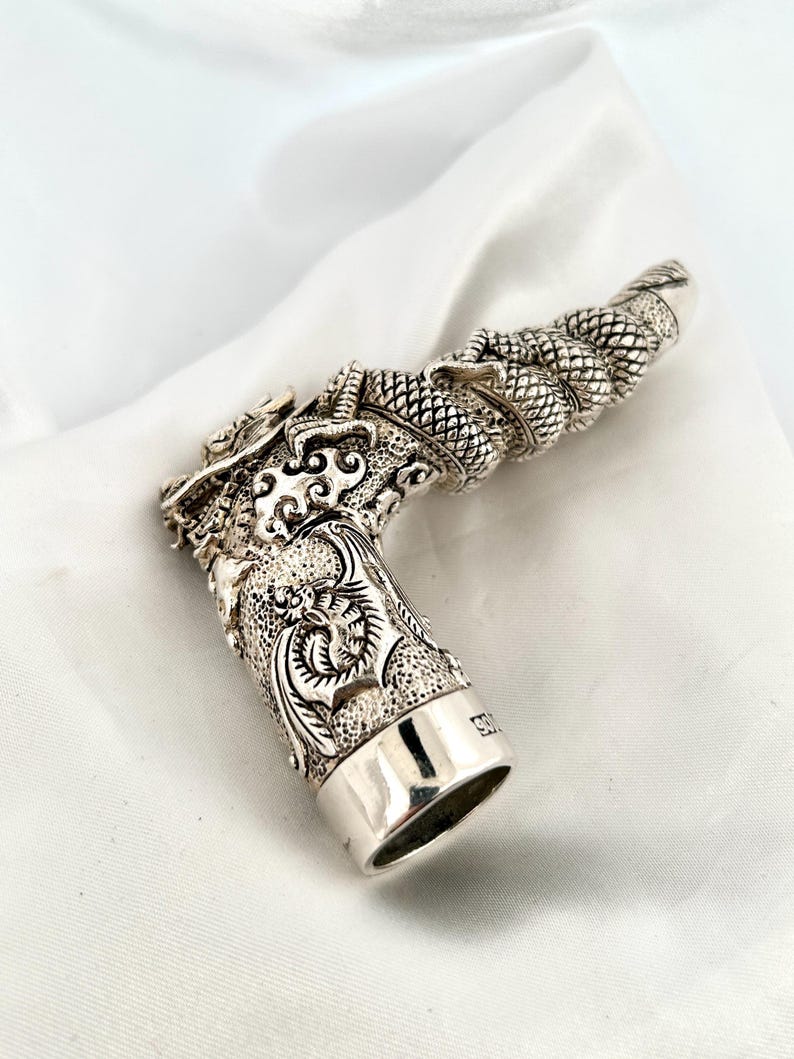 Silver Cane Handle Top in the Shape of a Dragon Design, Double Faced ...