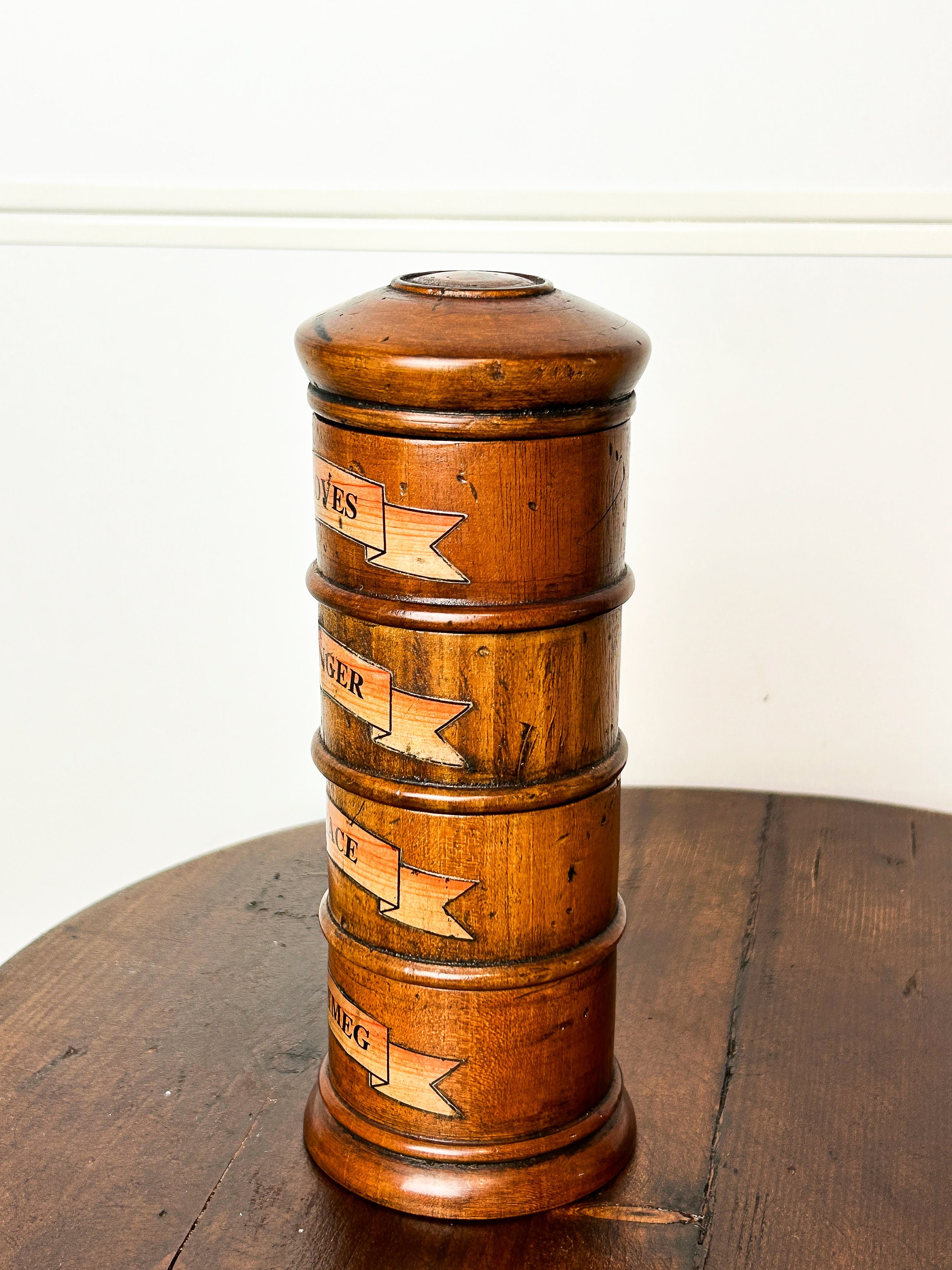 Vintage Wooden Spice Rack Tower, Storage Box, Kitchen Novelty Stacking ...