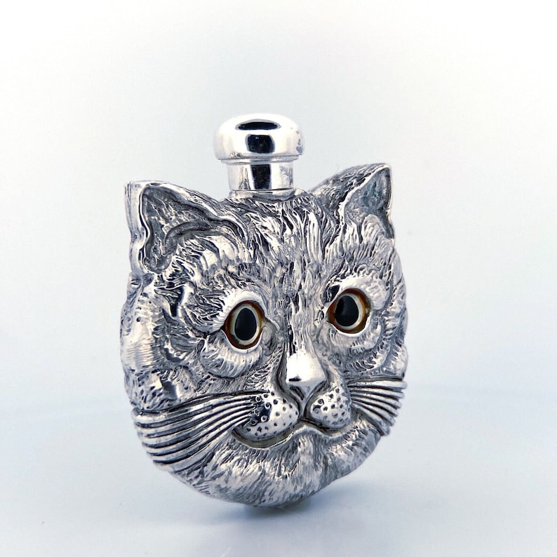 Silver Double Cat Face Perfume Bottle With Yellow Glass Eyes - Etsy