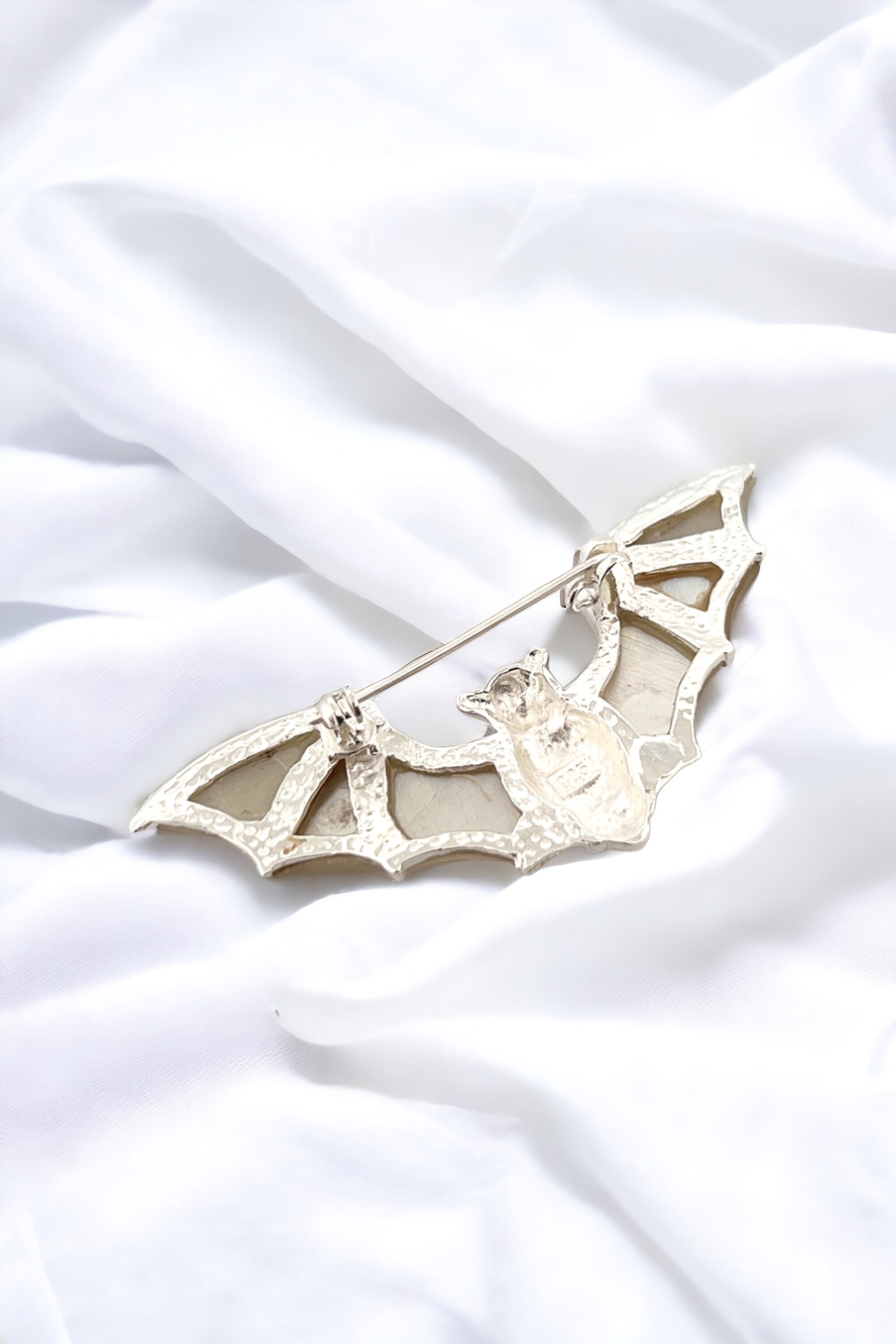 Silver Bat Brooch With Mother of Pearl in Sterling Silver, Pretty Bat ...