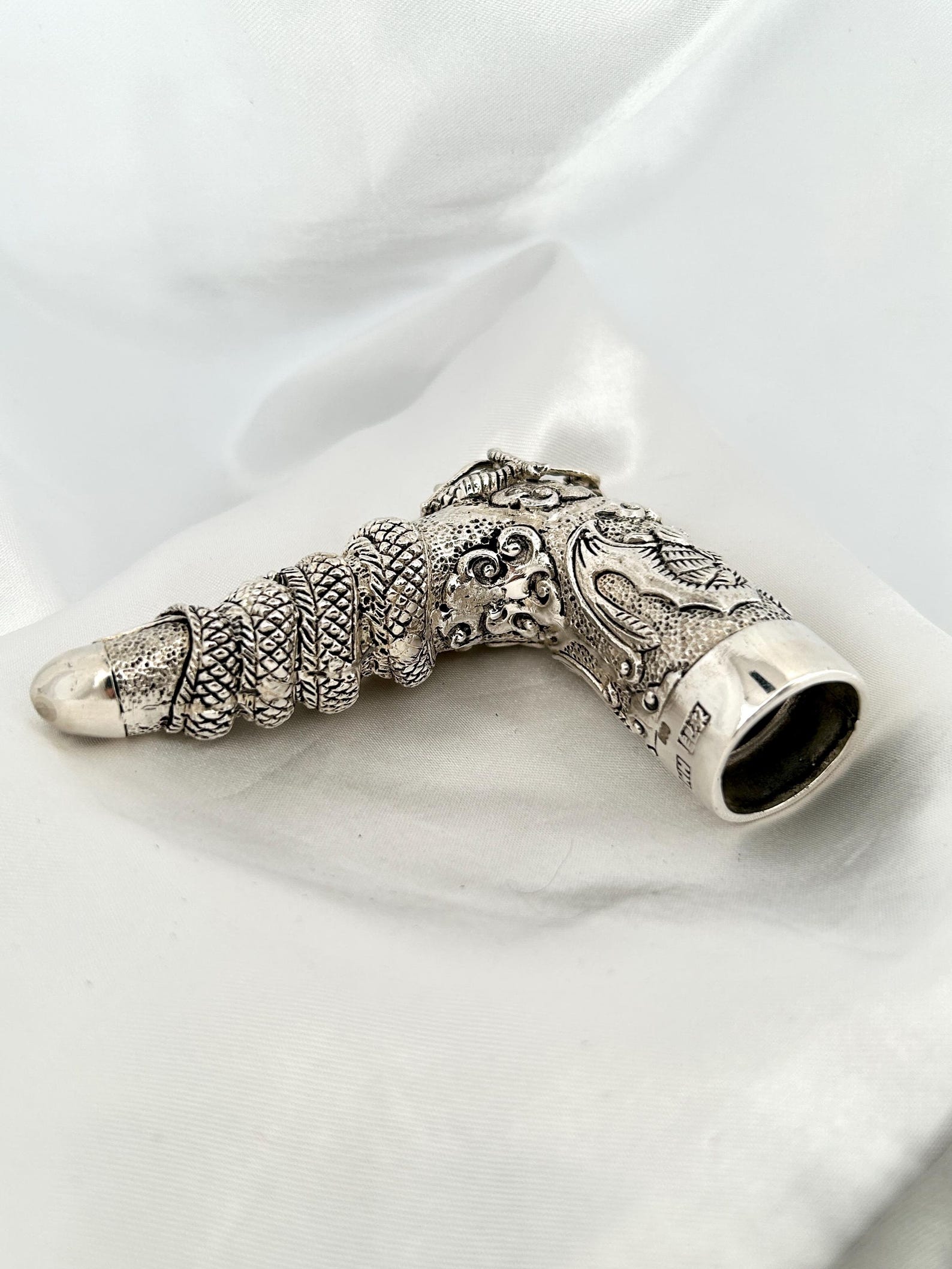 Silver Cane Handle Top in the Shape of a Dragon Design, Double Faced ...