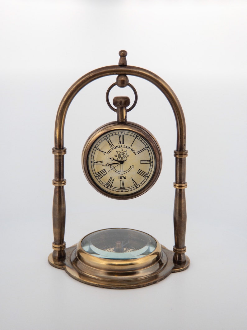 Victorian Nautical Style Desk Clock and Compass Shelf Mantle - Etsy