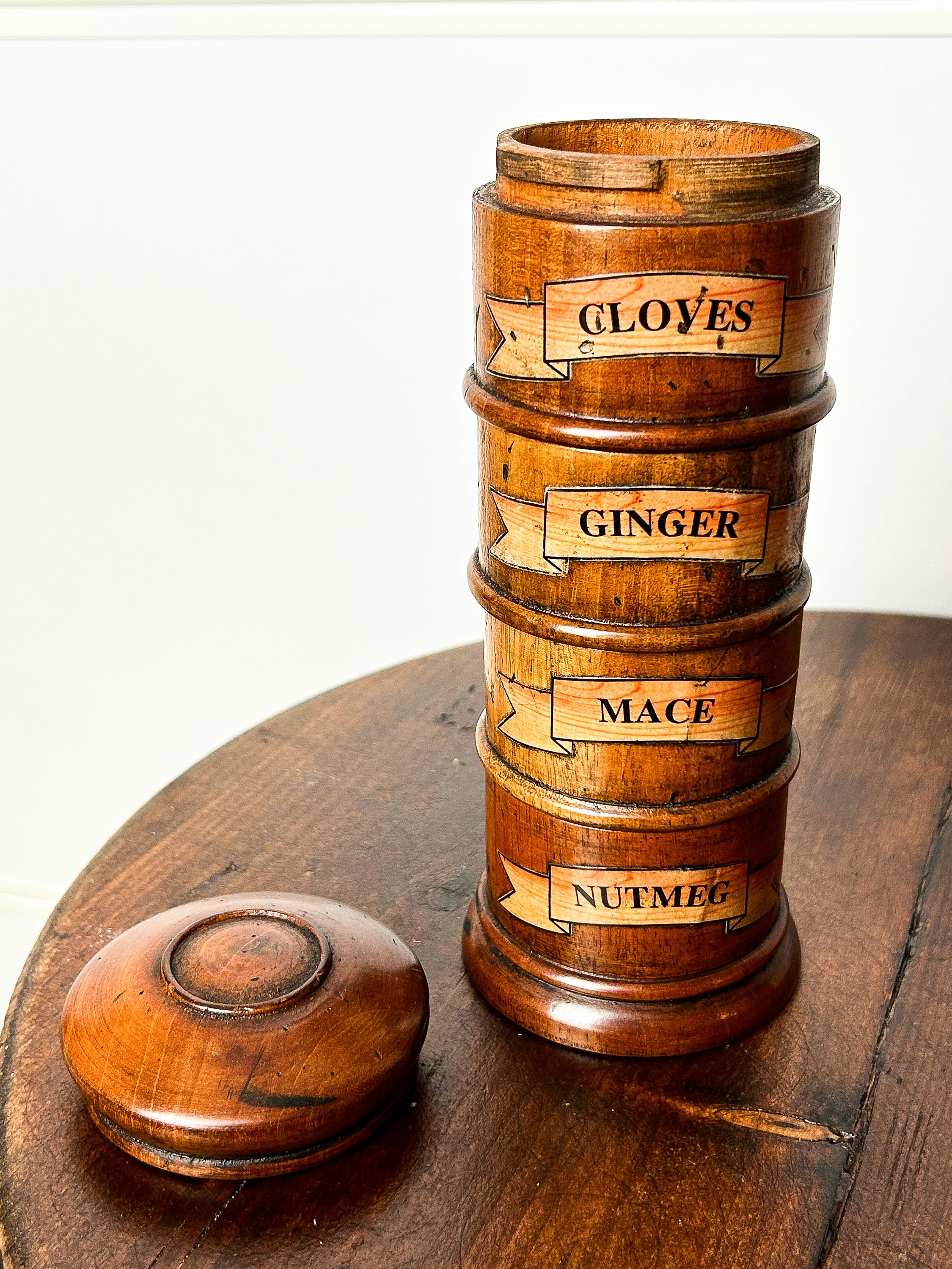 Vintage Wooden Spice Rack Tower, Storage Box, Kitchen Novelty Stacking ...
