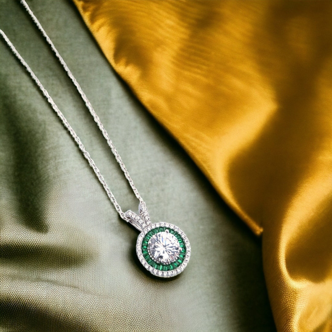 Fine Silver Green Necklace, Handmade Silver Cubic Zirconia Elegant Gift ...