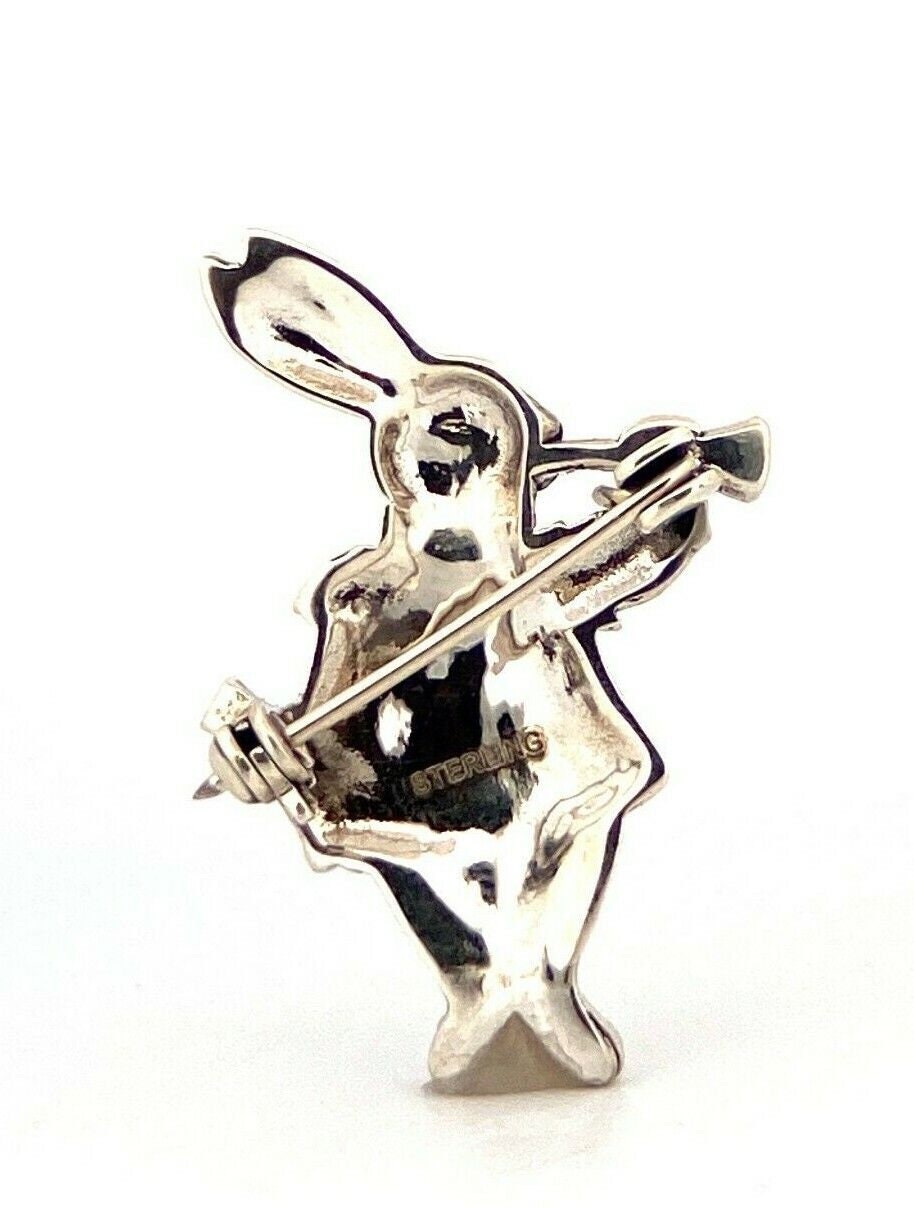 Alice in Wonderland White Rabbit and Trumpet Sterling Silver Brooch ...