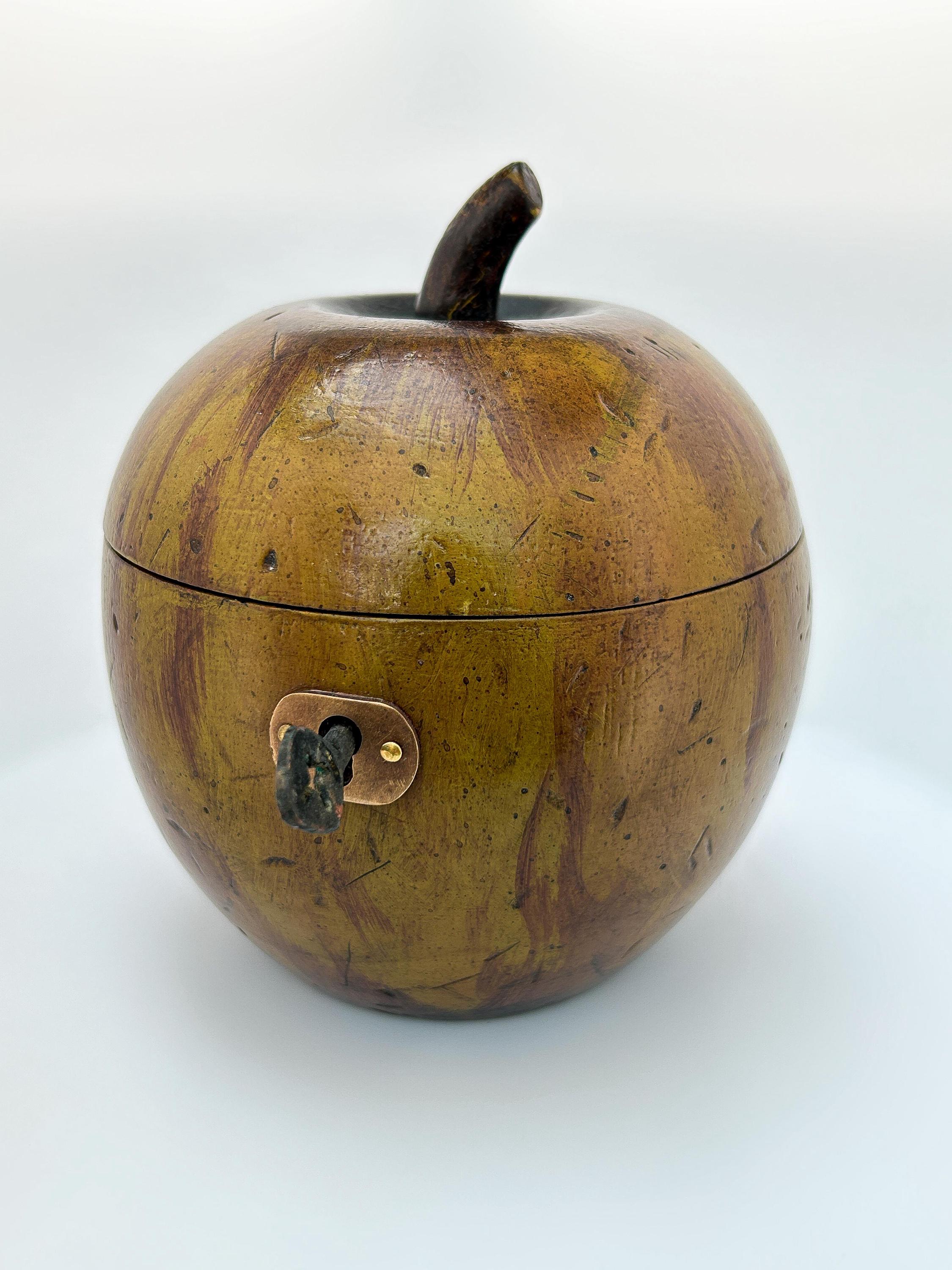 Wooden Painted Apple Shaped Tea Caddy, Fruit Wood Storage Green Box ...
