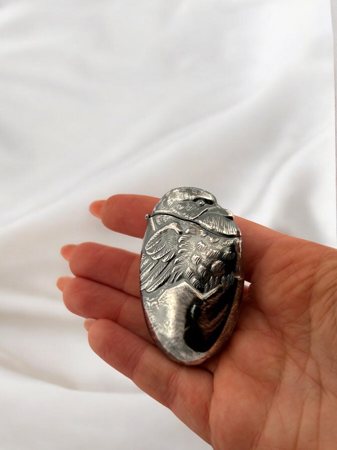 Silverplated Bird in Egg Vesta, Novelty Match Safe, Snuff Box, Match ...