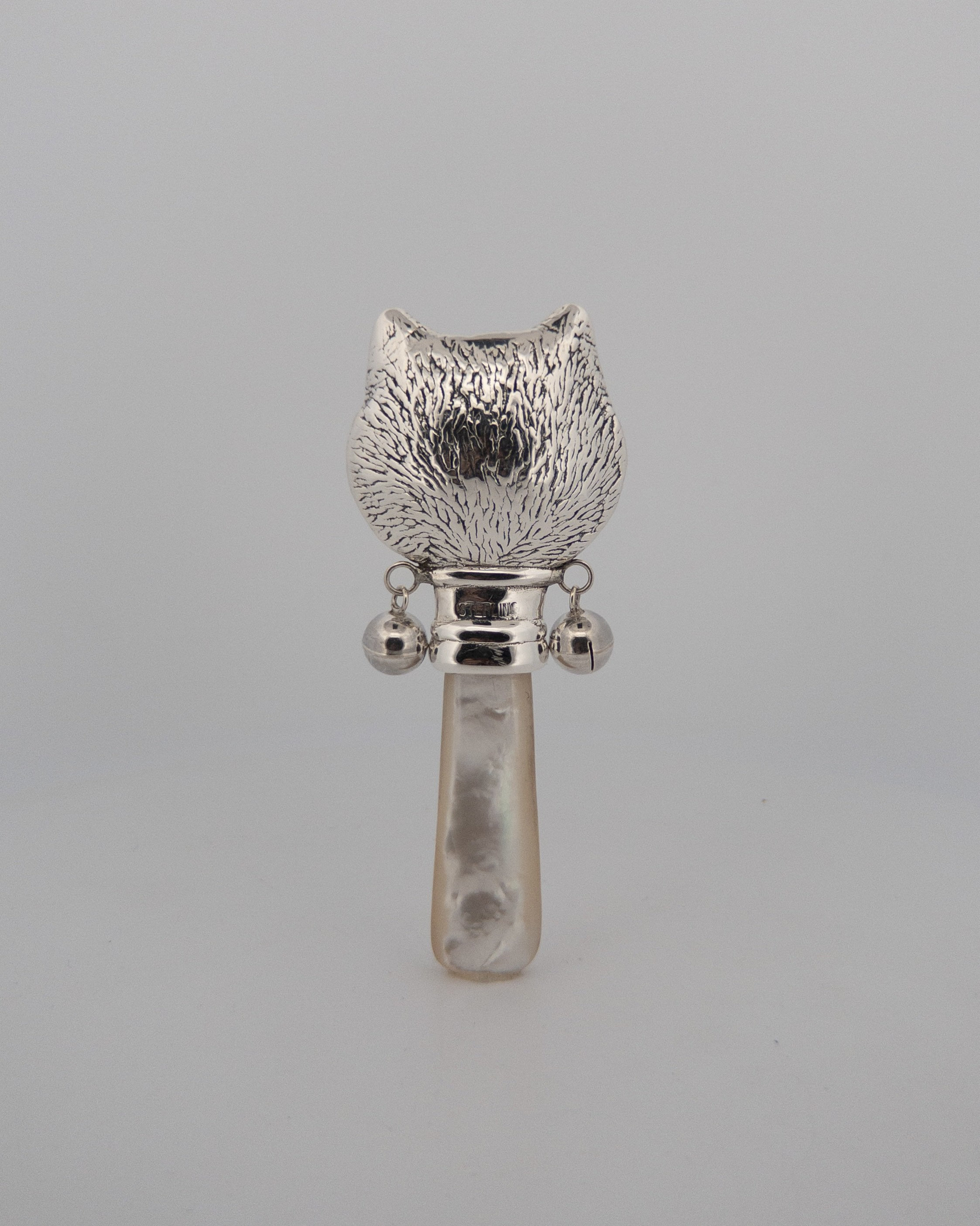 Novelty Cat Baby Rattle, Victorian Style, Mother of Pearl and Silver ...