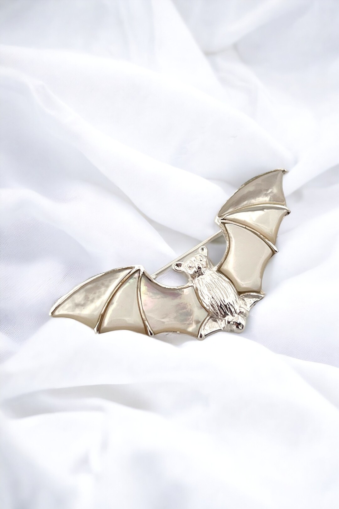 Silver Bat Brooch With Mother of Pearl in Sterling Silver, Pretty Bat ...