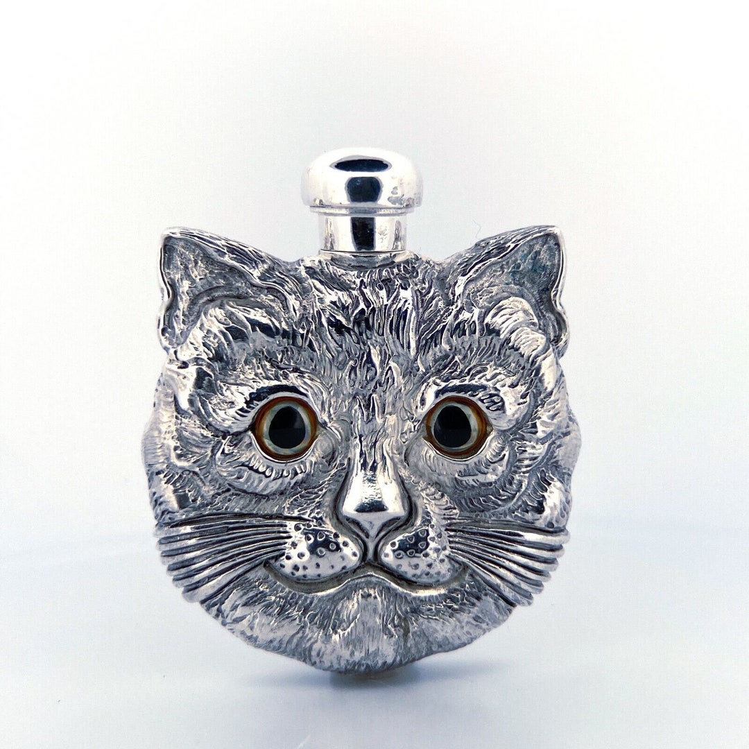 Silver Double Cat Face Perfume Bottle With Yellow Glass Eyes - Etsy