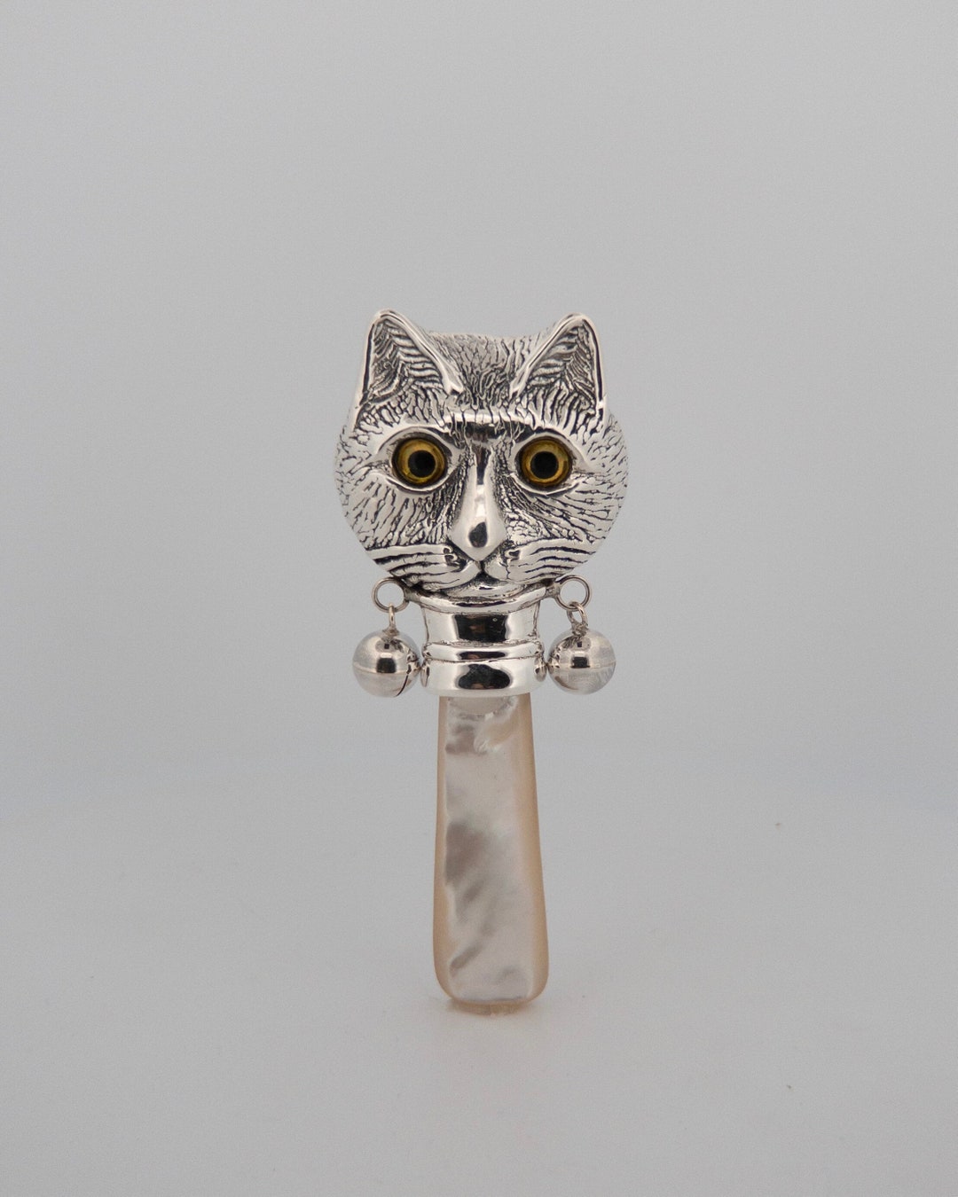 Novelty Cat Baby Rattle, Victorian Style, Mother of Pearl and Silver ...