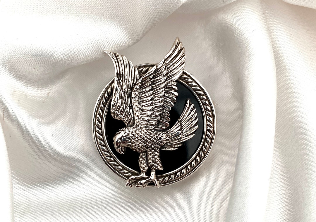 Silver Eagle Pin, Victorian Style Brooch, Oynx Bird of Prey Pin ...
