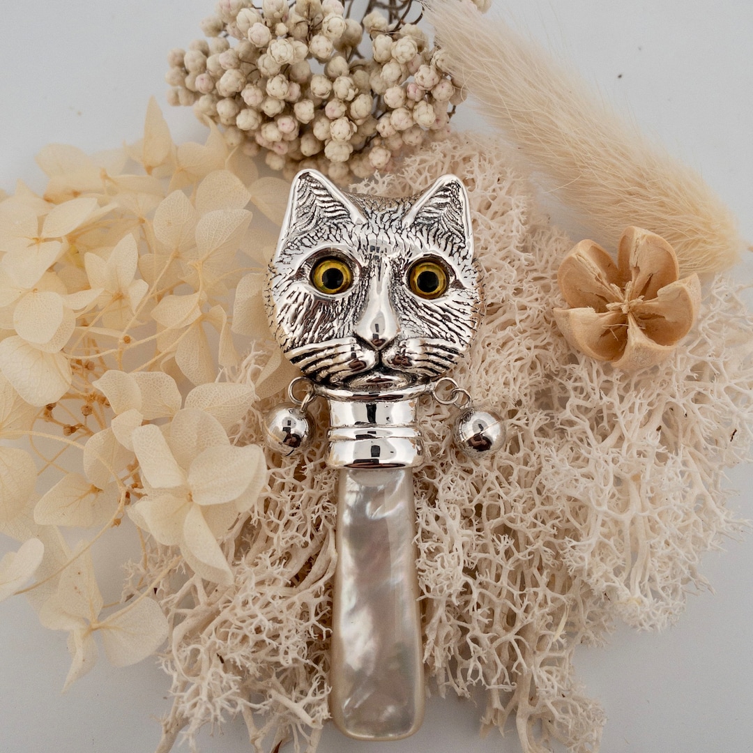 Novelty Cat Baby Rattle Victorian Style Mother of Pearl and - Etsy