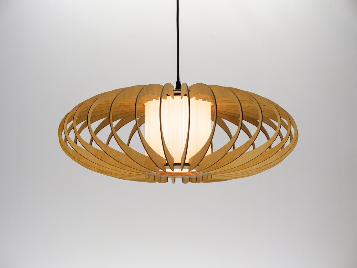 Natural ELLIPSE GLASS Lampshade Wood Ceiling Light | Etsy