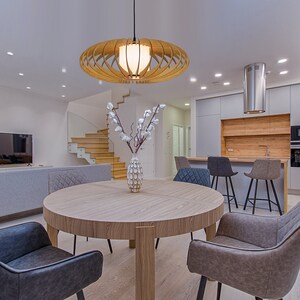 Natural ELLIPSE GLASS Lampshade, Wood Ceiling Light, Scandinavian ...