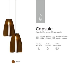 Brown CAPSULE Lampshade, Wood Ceiling Light, Scandinavian Pendant ...