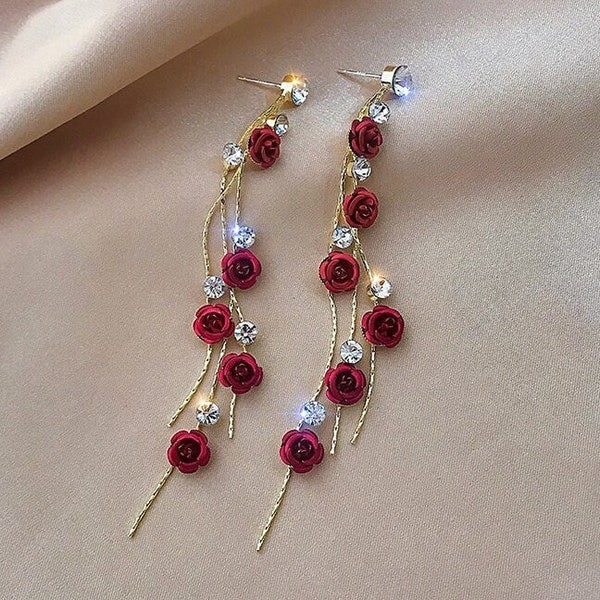 Red Rose Earrings - Etsy