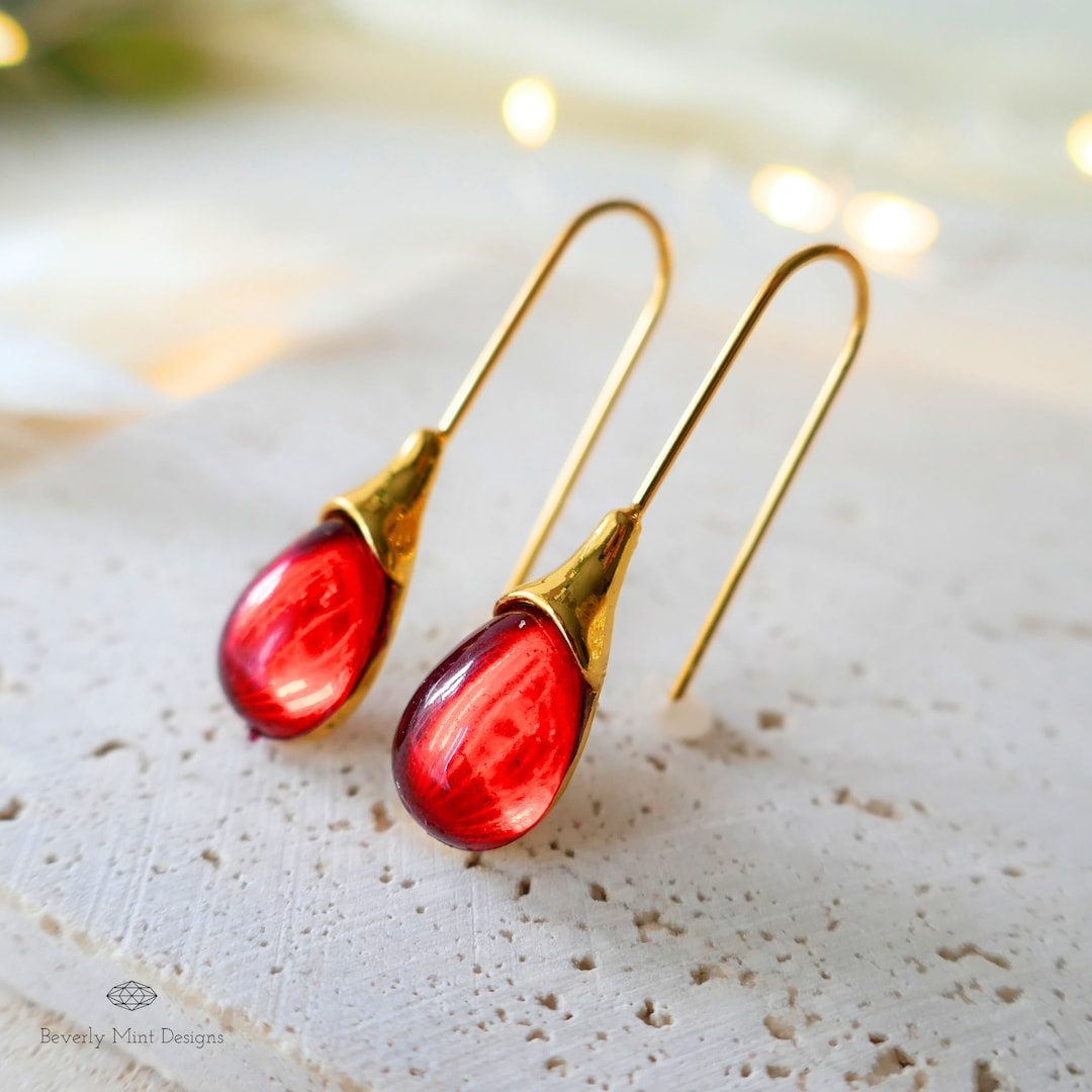 Ruby Red Earrings, Red Earring Cherry Red Gemstone, Red Drop Earrings ...