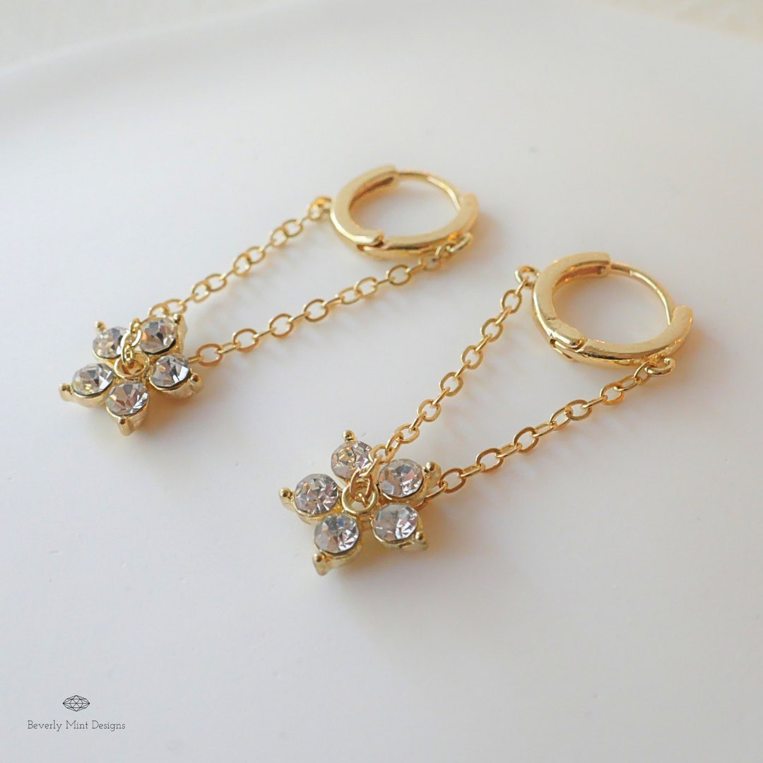Flower Dangle Earrings, Flower Hoop Earrings, Small Flower Earrings ...