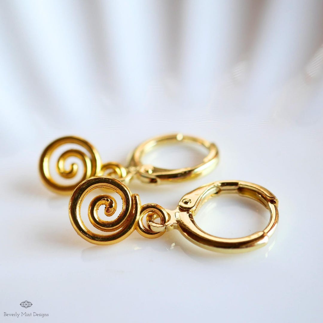 Gold Tiny Spiral Earrings, Mini Swirl Dangle Earrings, Minimalist Boho ...