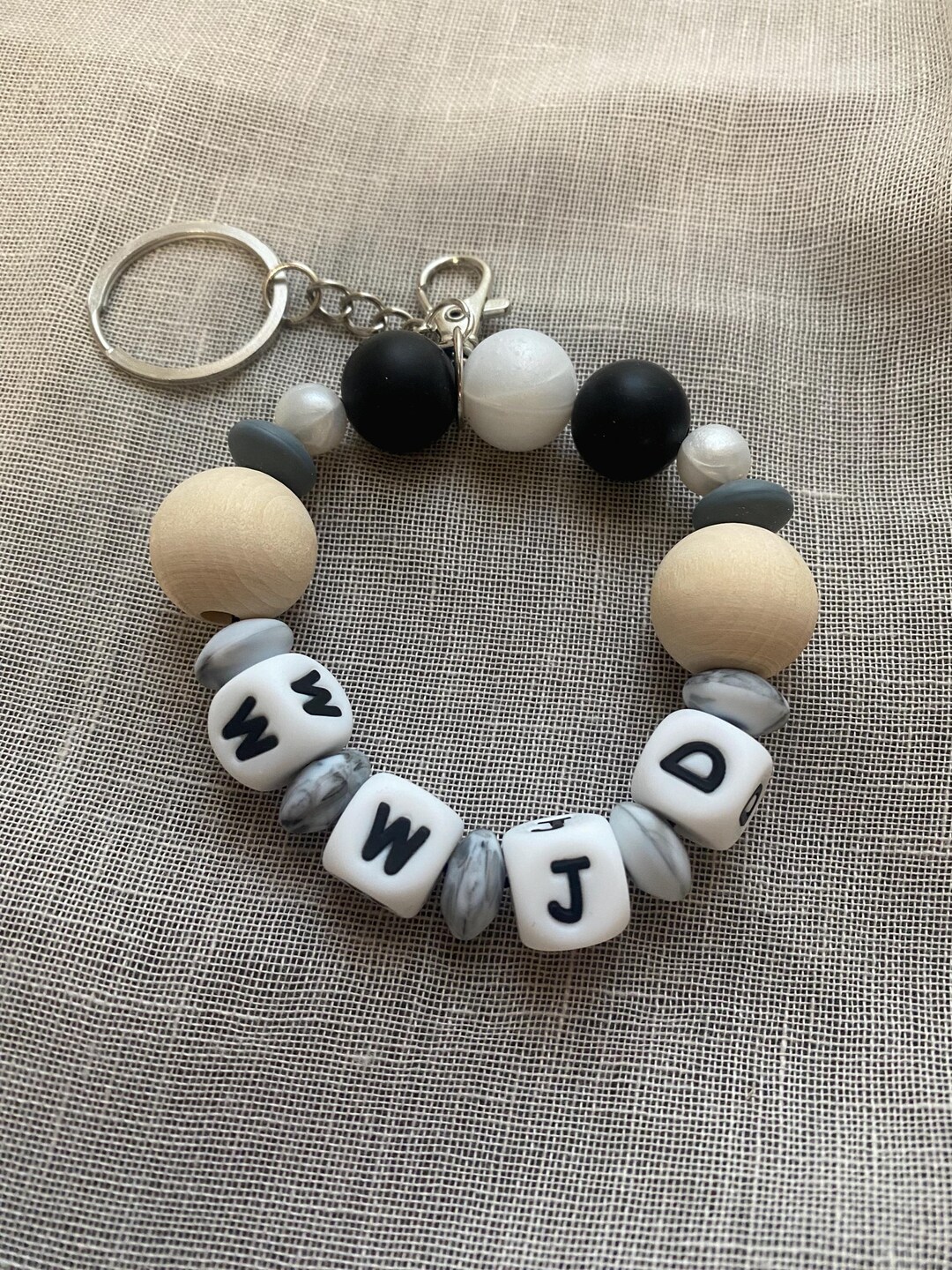 Black, Beige and White Silicone/wooden Beads WWJD Car Key Bracelet. - Etsy
