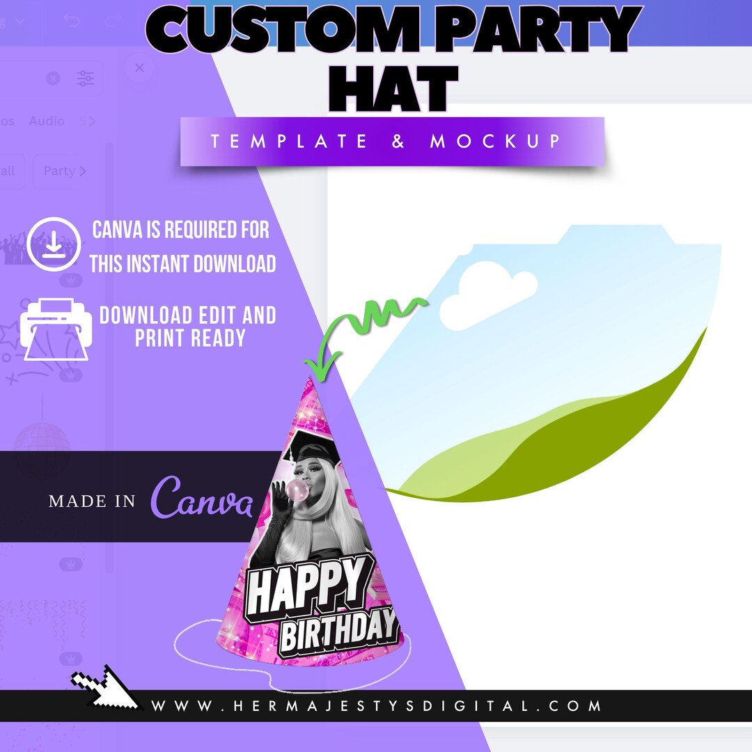 Custom Party Hat | Editable Canva Party Hat Template | DIY Printable ...