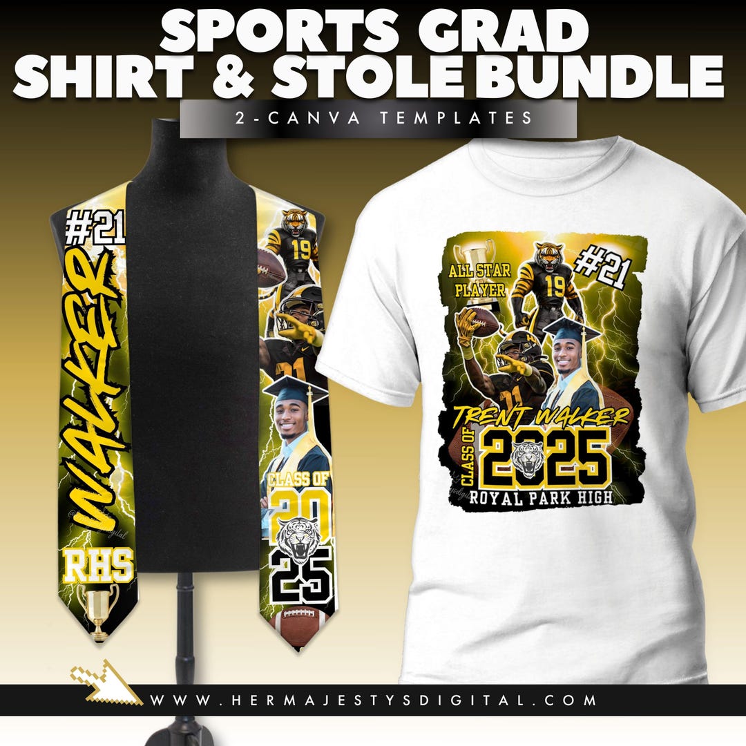 Football Grad Shirt & Stole Bundle | Canva Templates | Class of 2025 ...