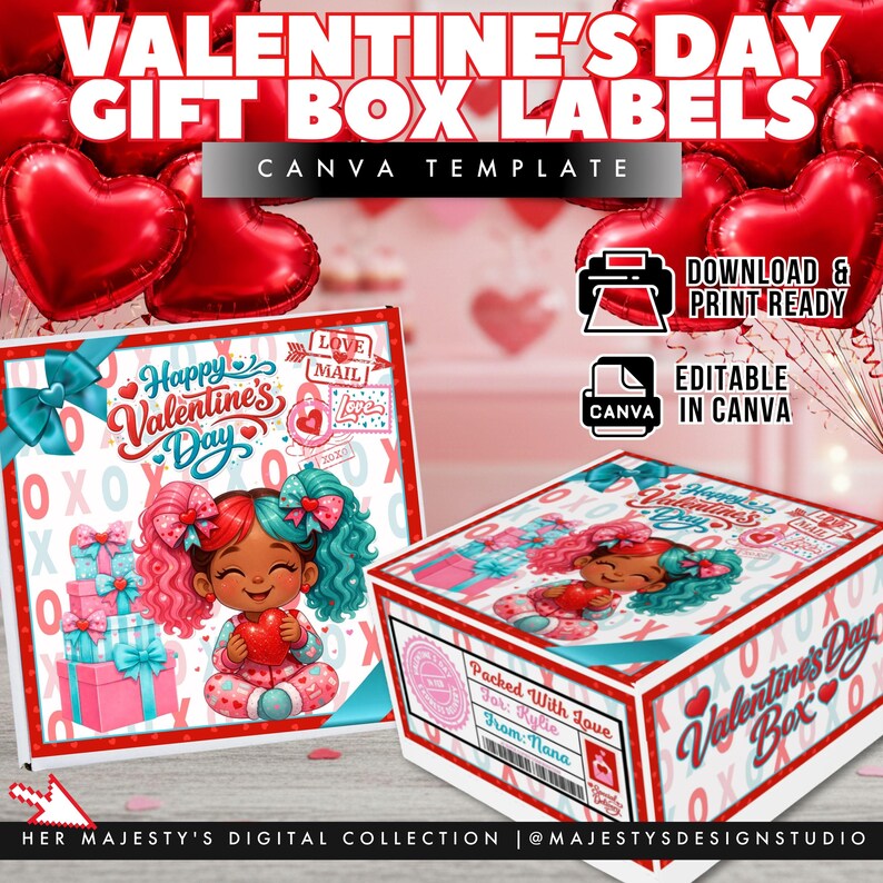 Valentine's Day Gift Box Labels – Canva Editable Template (digital ...