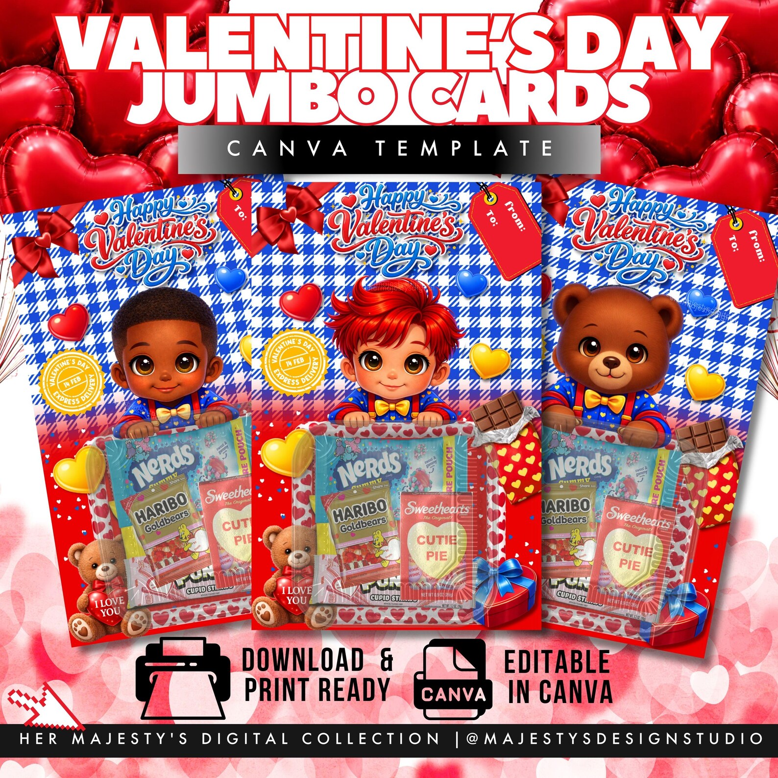 7 Jumbo Valentine’s Day Treat Card Canva Template Bundle – Fun ...