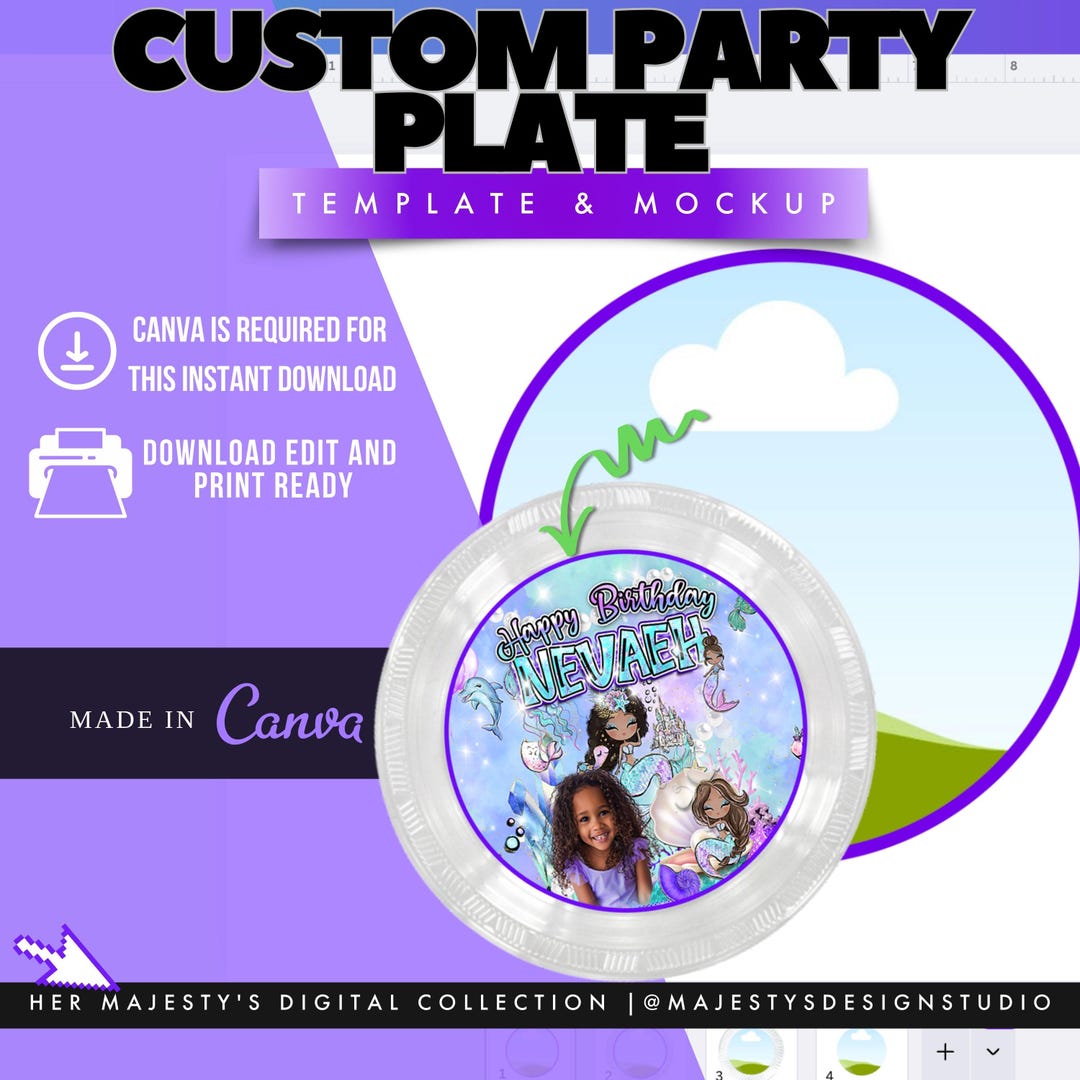 Editable Party Plate Template: DIY Party Favor Mockup (canva PDF ...