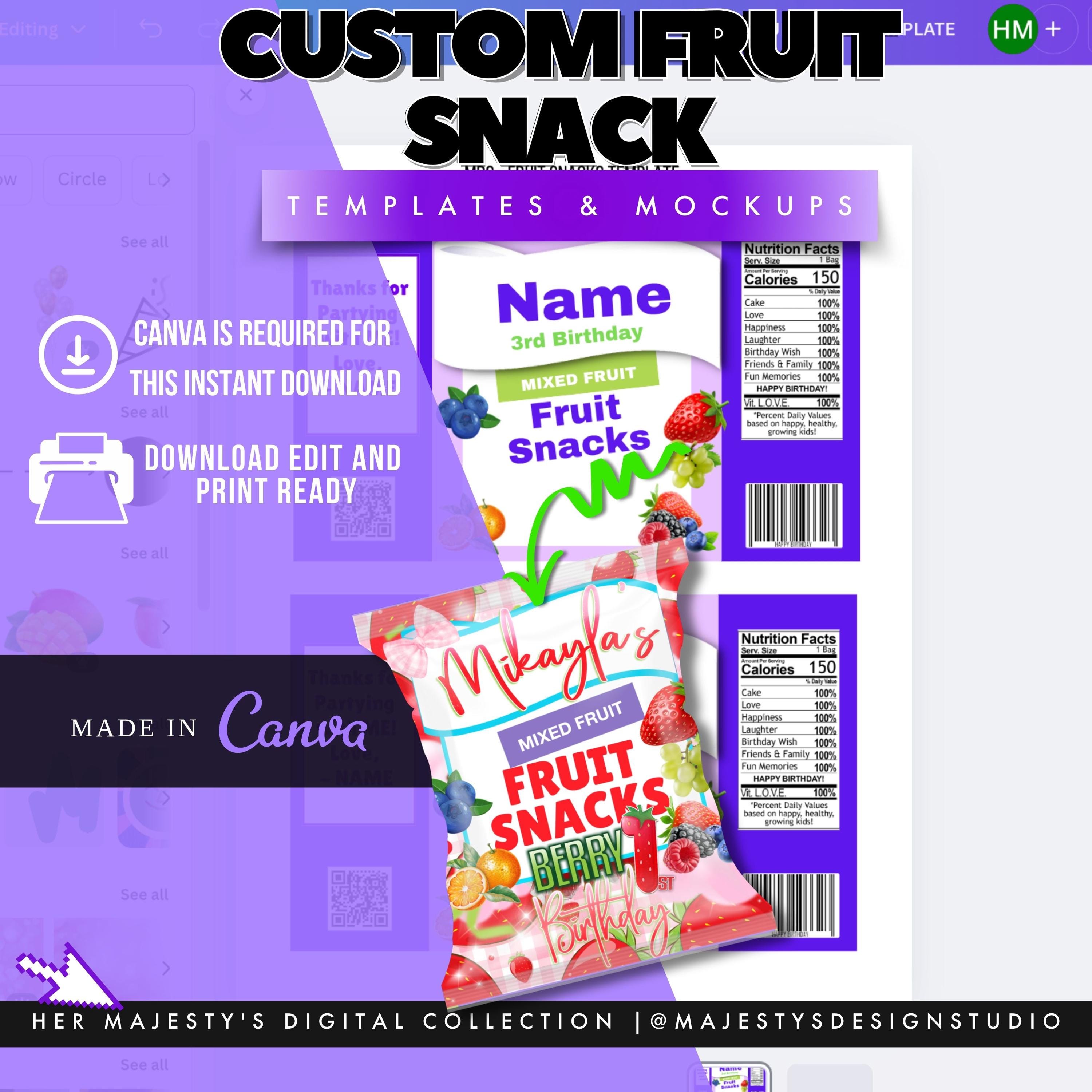 Custom Fruit Snack Wrapper Template: Party Favor DIY (canva Editable ...