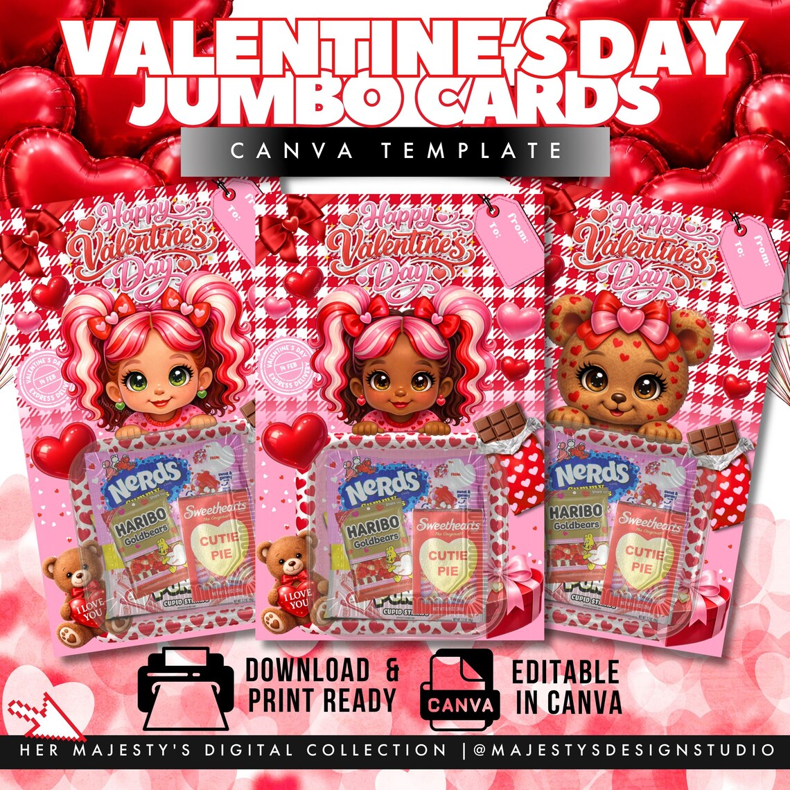 7 Jumbo Valentine’s Day Treat Card Canva Template Bundle – Fun ...