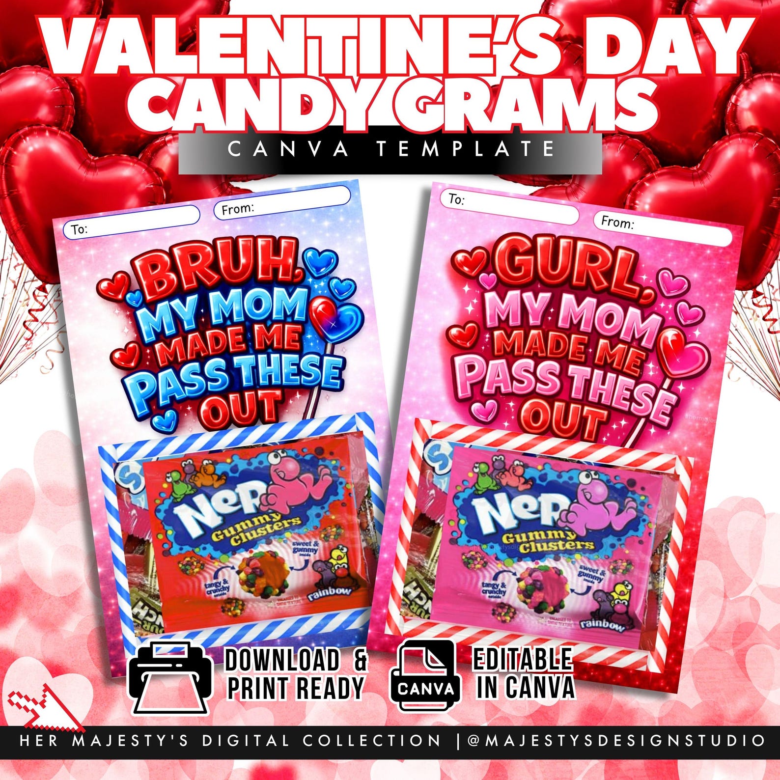 Funny Valentine Candy Gram Cards - Boy + Girl Designs Editable Canva ...