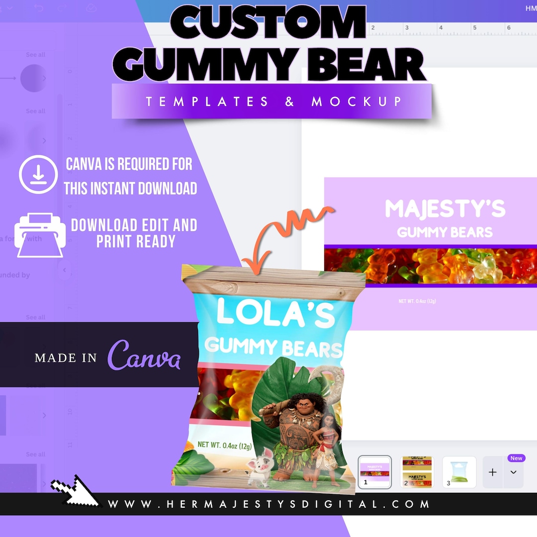 Gummy Bear Template | Editable Canva Template | Candy Party Favor Label ...