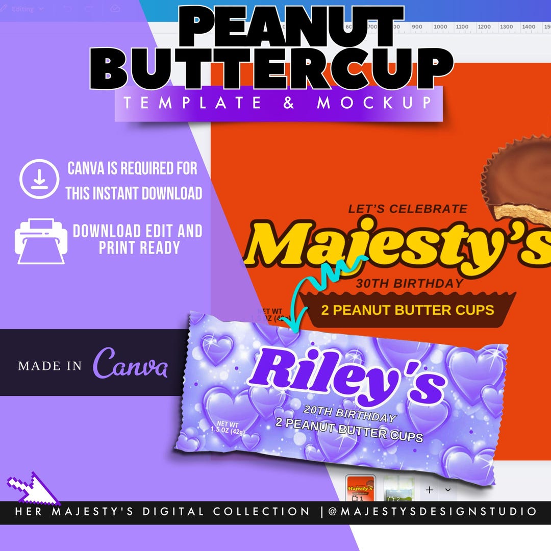 Peanut Butter Cup Wrapper Template: Editable Candy Favor, Birthday ...