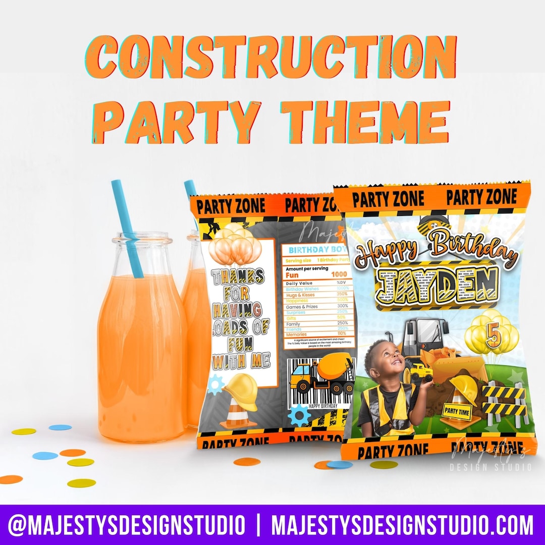 Construction Party Theme Chip Bag, Custom Construction Chip Bags ...