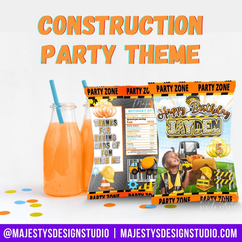 Construction Party Theme Chip Bag, Custom Construction Chip Bags ...