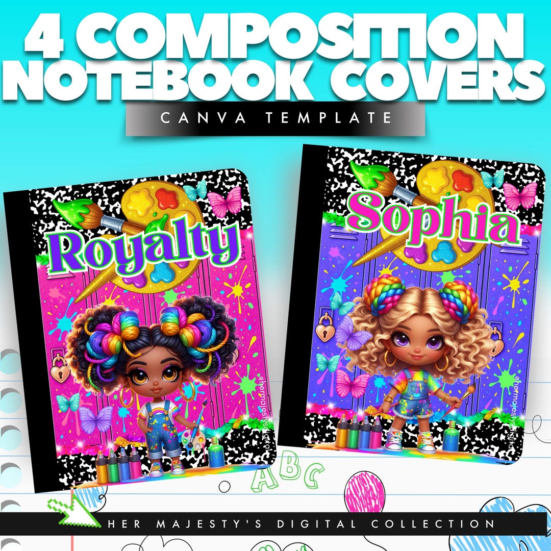 Editable Composition Notebook Cover Templates: Back to School Canva ...