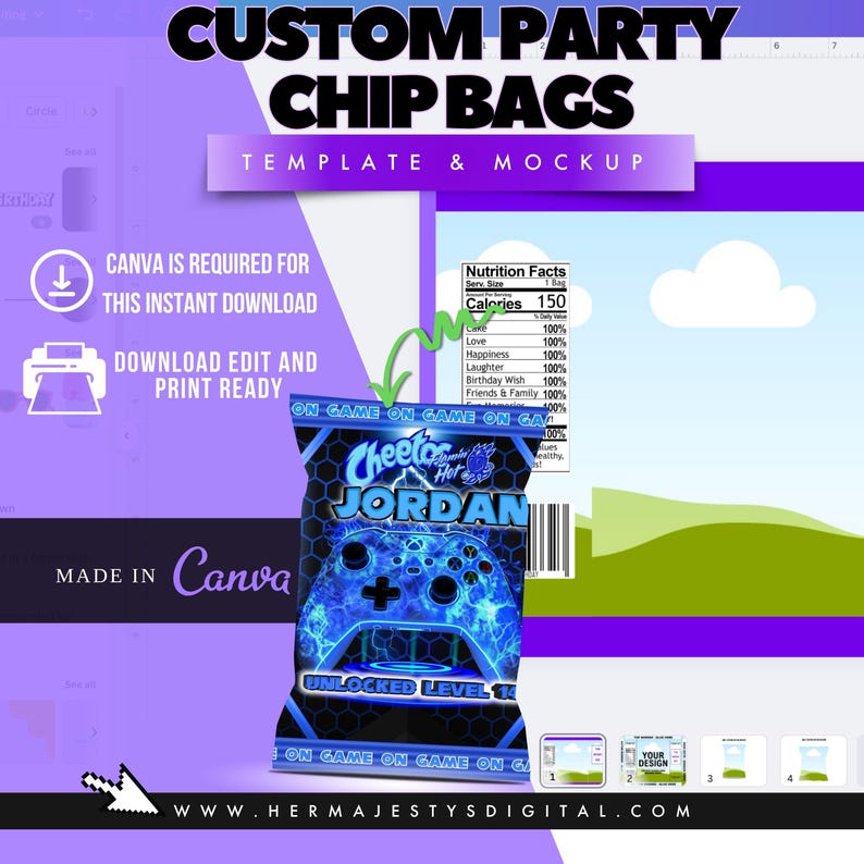 Editable Canva Chip Bag Template | DIY Custom Snack Bag Design | Party ...