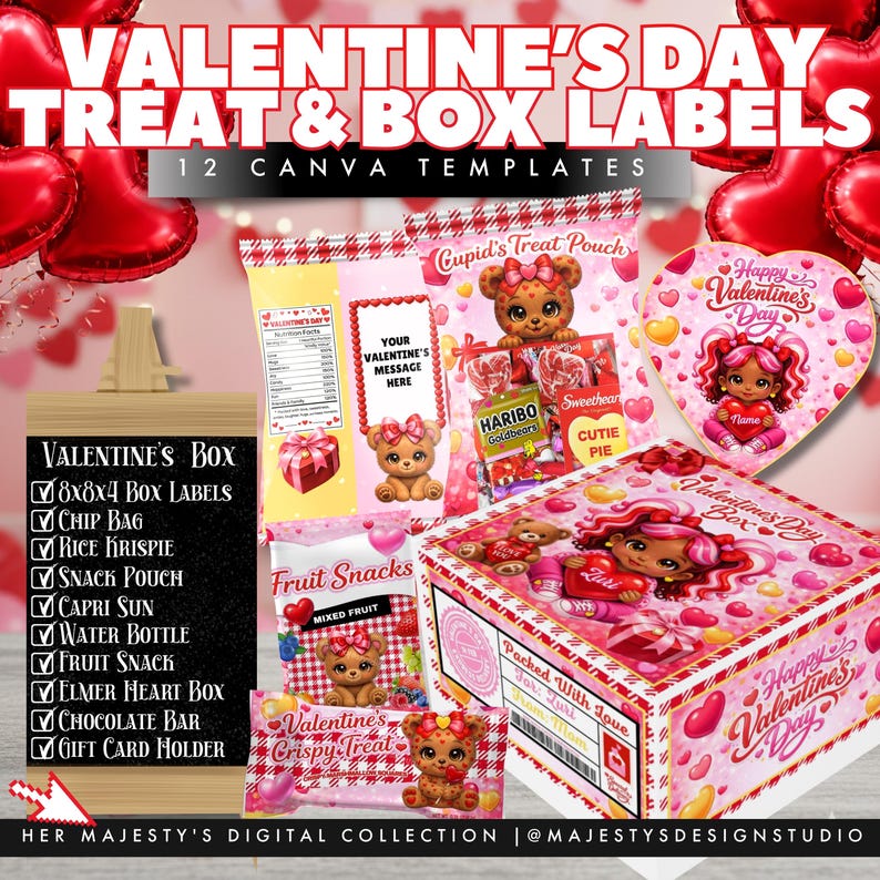 Valentine's Day Treat Box Canva Template | Printable Labels (digital ...